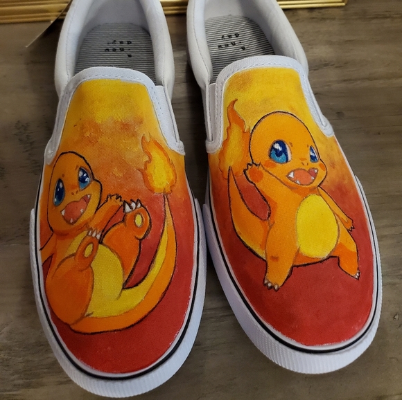 a new day | Shoes | Hand Painted Size 7 Charmander Pokmon Canvas Slip ...